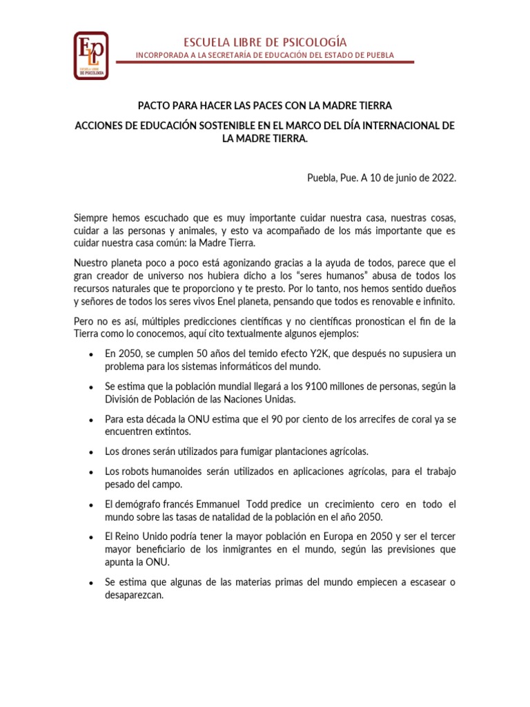 Pacto para Hacer Las Paces Con La Madre Tierra | PDF | Residuos | Tierra