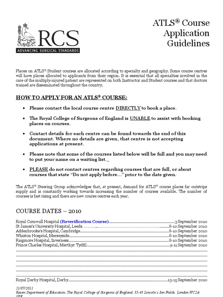 ATLS Course List 2010 | PDF | Hospital | Wales