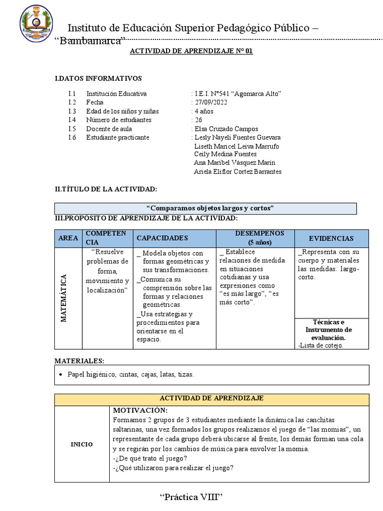 Comparamos Objetos Largos y Cortos | PDF | Educación de la primera ...