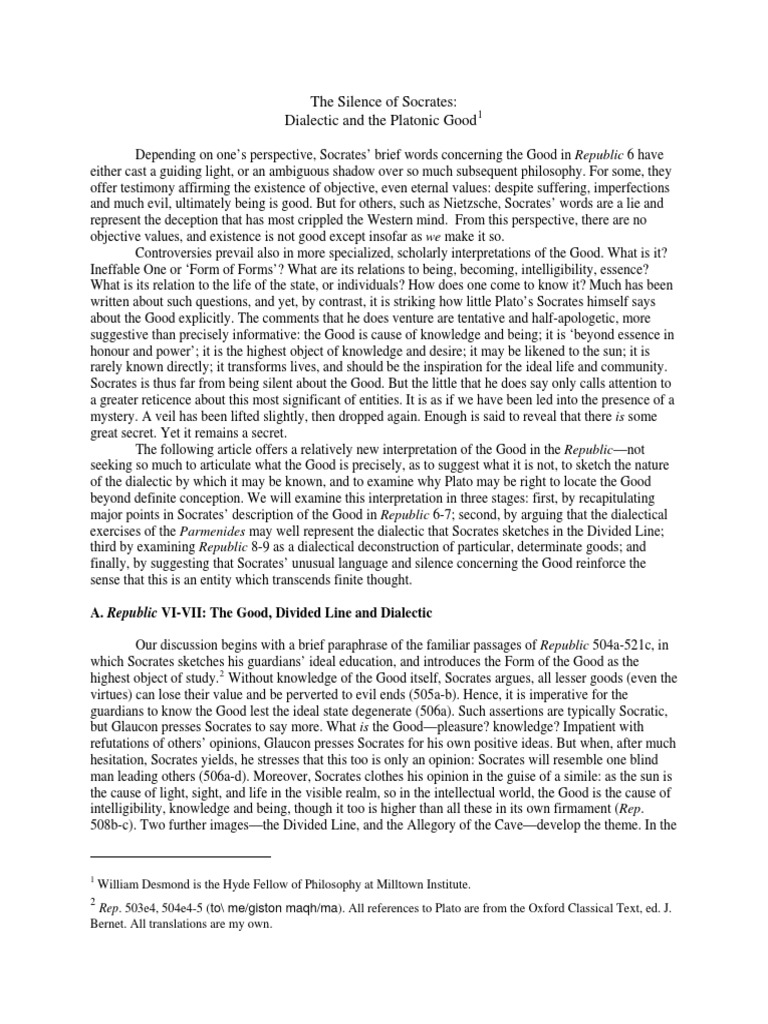 William Desmond - Dialectic and The Platonic | PDF | Plato | Dialectic