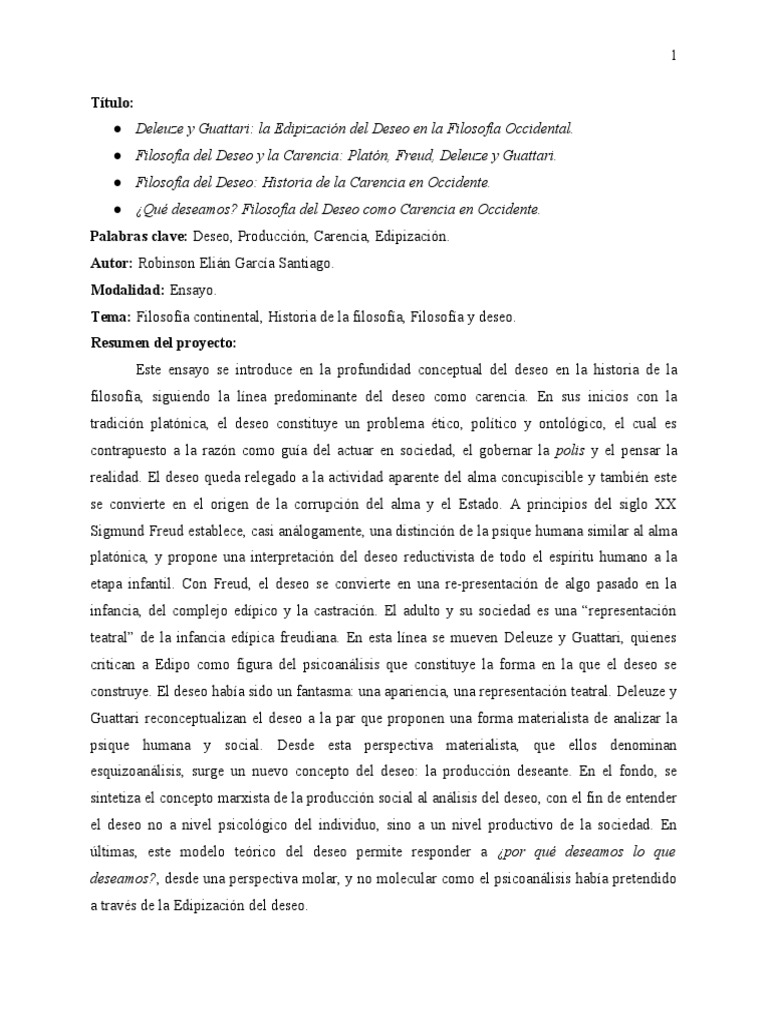 Anteproyecto (Borrador) - Robinson García | PDF | Gilles Deleuze | Platón
