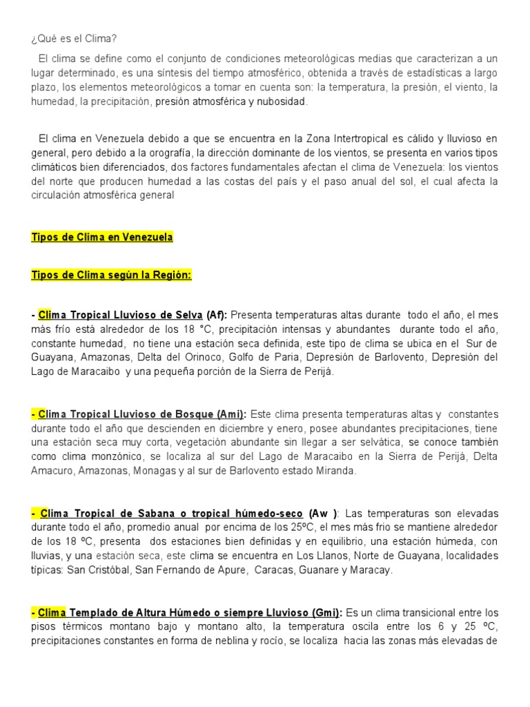 Un recorrido detallado por los diversos tipos de clima que se ...