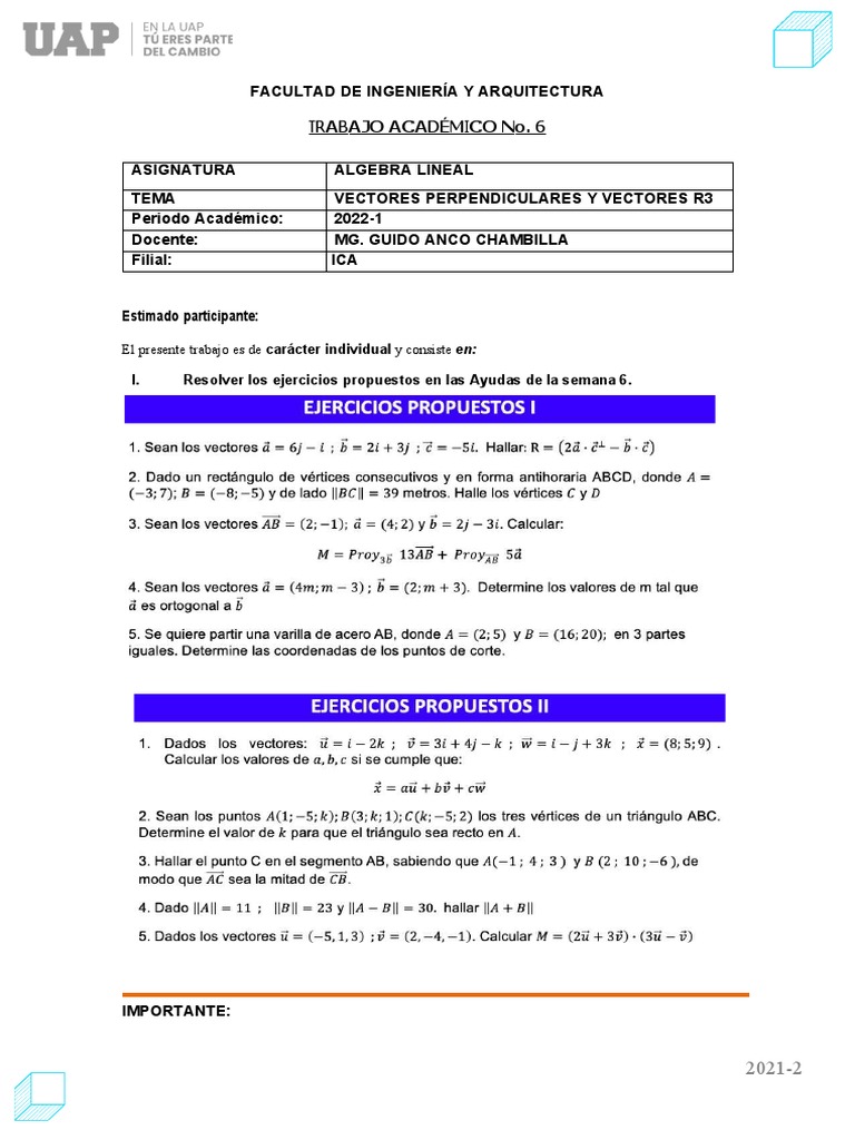 Trabajo 6 Algebra LINEal | Descargar gratis PDF | Álgebra | Matemáticas Trabajo 6 Algebra LINEal | Descargar gratis PDF | Álgebra | Matemáticas