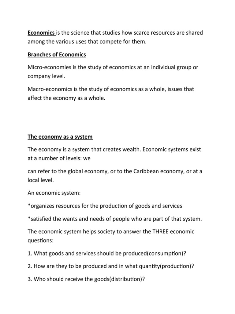 Economics Notes Csec. | Download Free PDF | Economics | Labour Economics