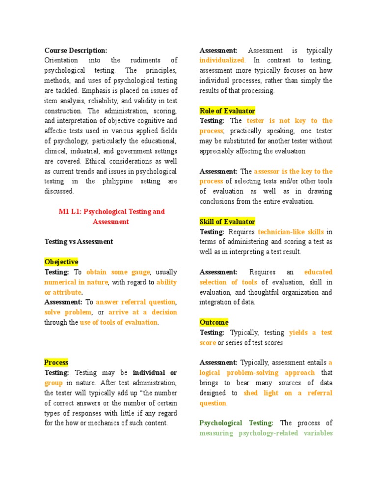 Psych Assessment Reviewer | Download Free PDF | Psychology | Psychotherapy