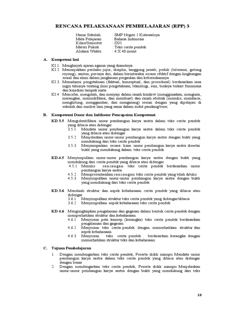 RPP 9 3. Teks Cerita Pendek | PDF