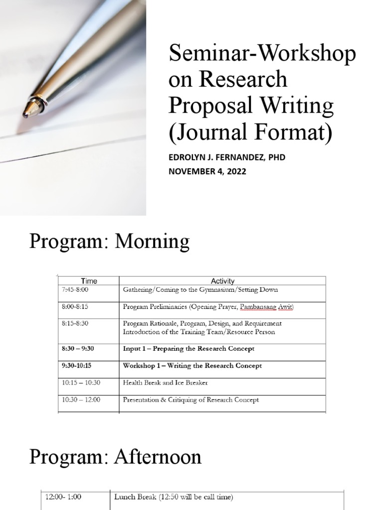 Seminar Workshop On Research Proposal Writing Journal Format | PDF | Sampling (Statistics ...