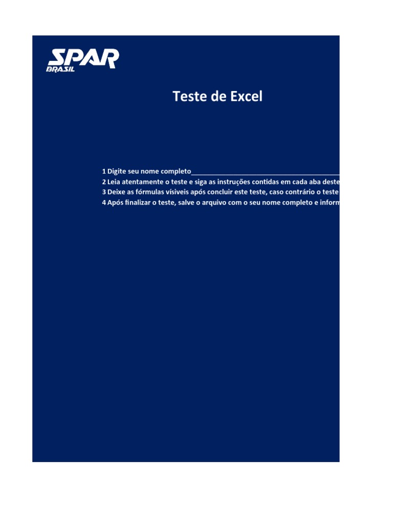 Teste Excel Spar Brasil | PDF | Varejistas | Varejistas de alimentos