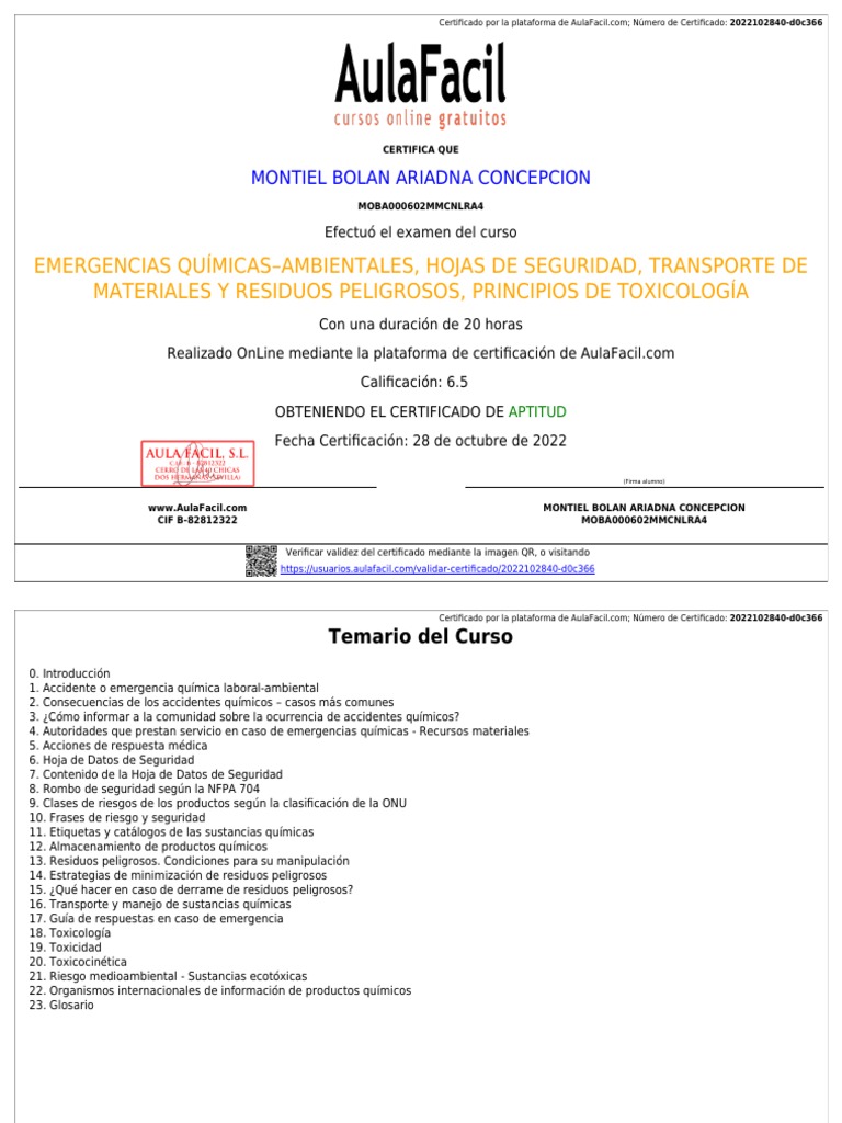 Certificado | PDF | Toxicología