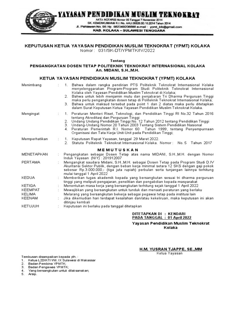 SK Dosen Tetap Yayasan | PDF