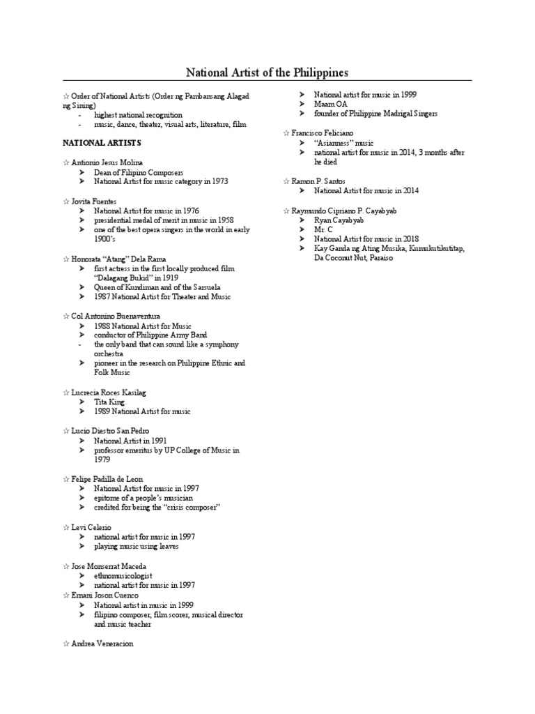 National Artist of The Philippines | PDF | Philippines | Performing Arts