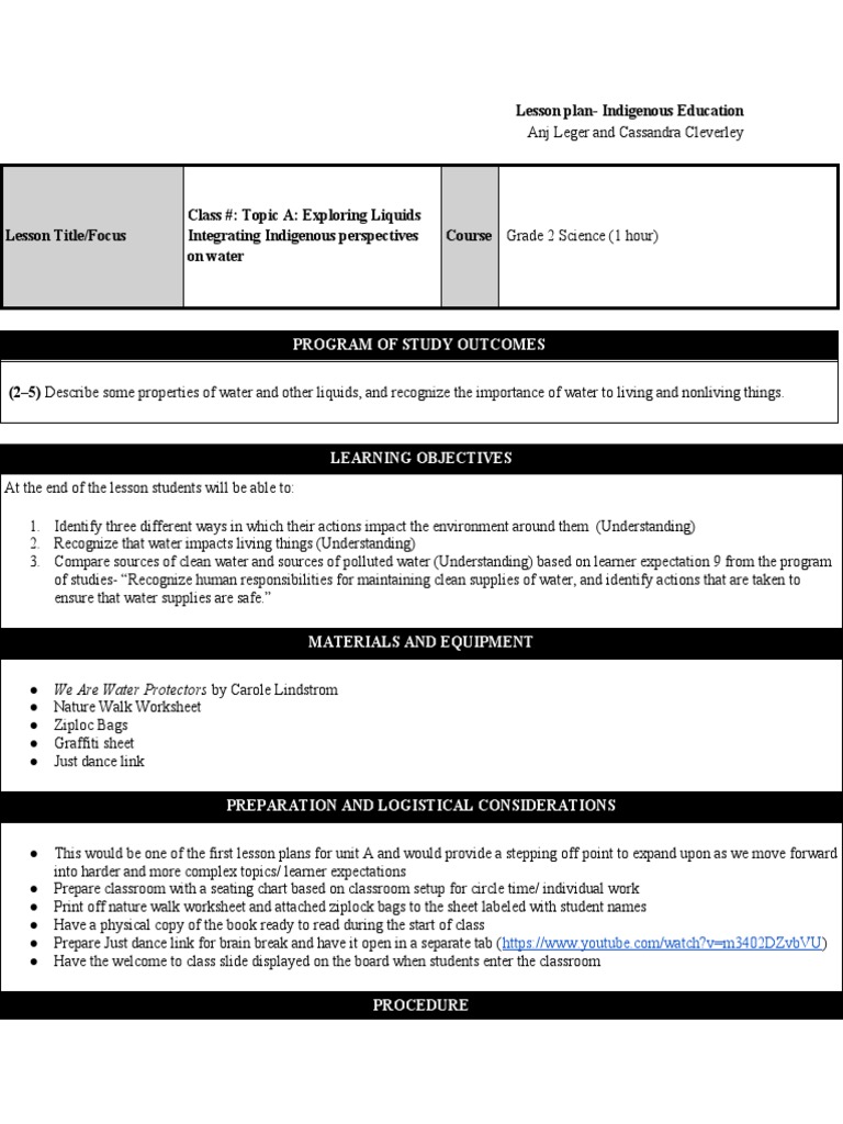 Indigenous Perspectives on Water Education | PDF | Lesson Plan | Classroom