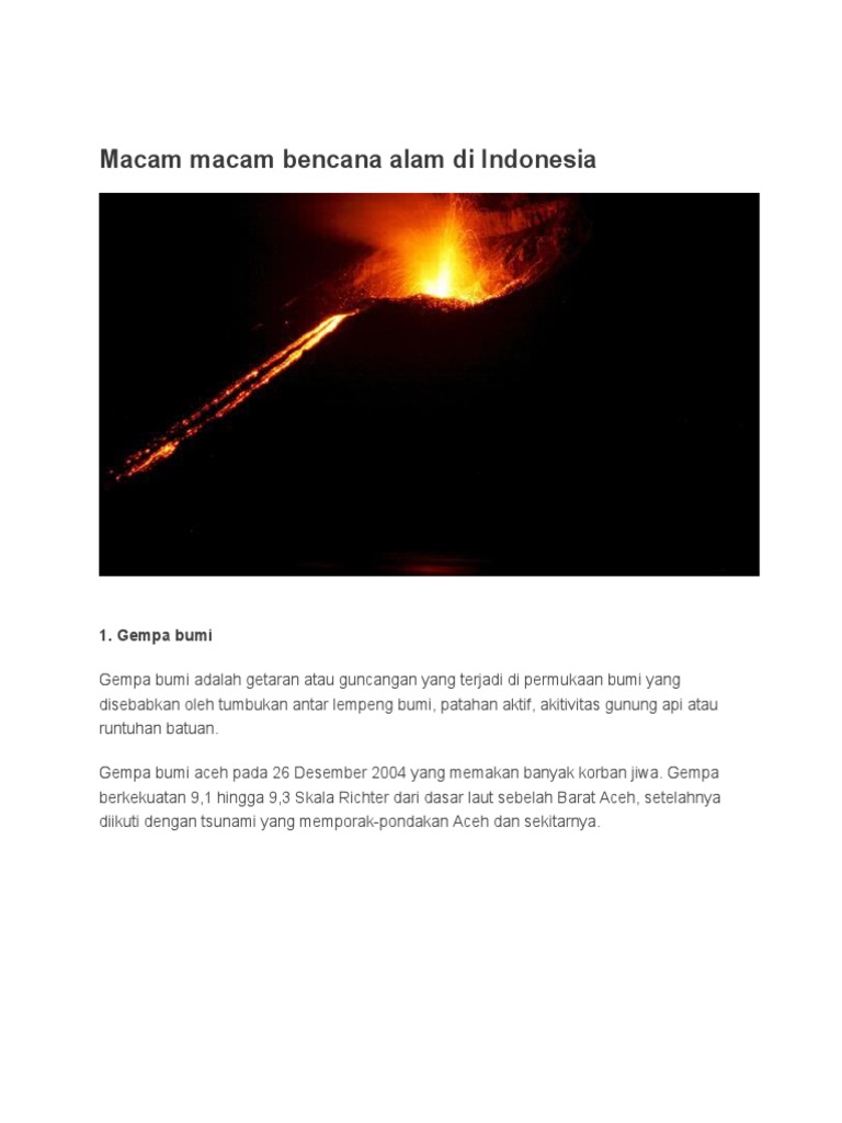 Macam Macam Bencana Alam Di Indonesia | PDF