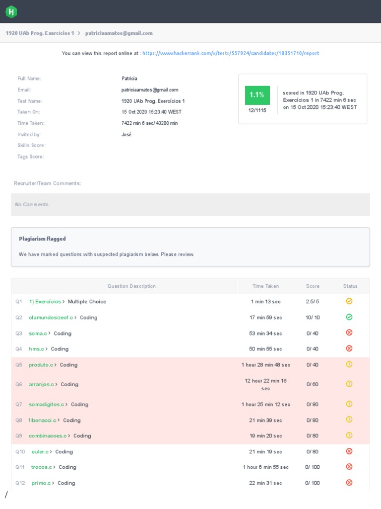Report 1920 UAb Prog. Exerc Cios 1 Patriciaamatos | PDF | Número primo | Tipo de dados