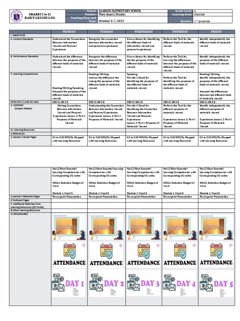 DLL English-6 Q1 W6 Melcs | Download Free PDF | Learning | Cognitive ...