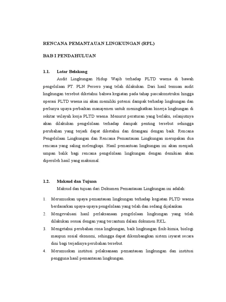 Rencana Pemantauan Lingkungan (RPL) | PDF