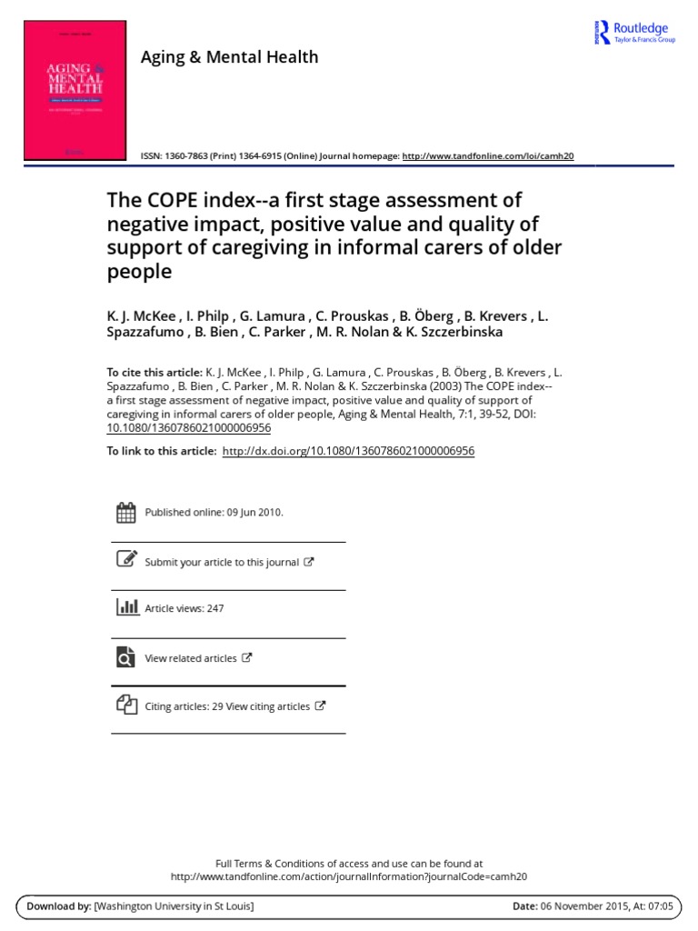 The COPE Index - A First Stage Assessment of Negative Impact, Positive ...