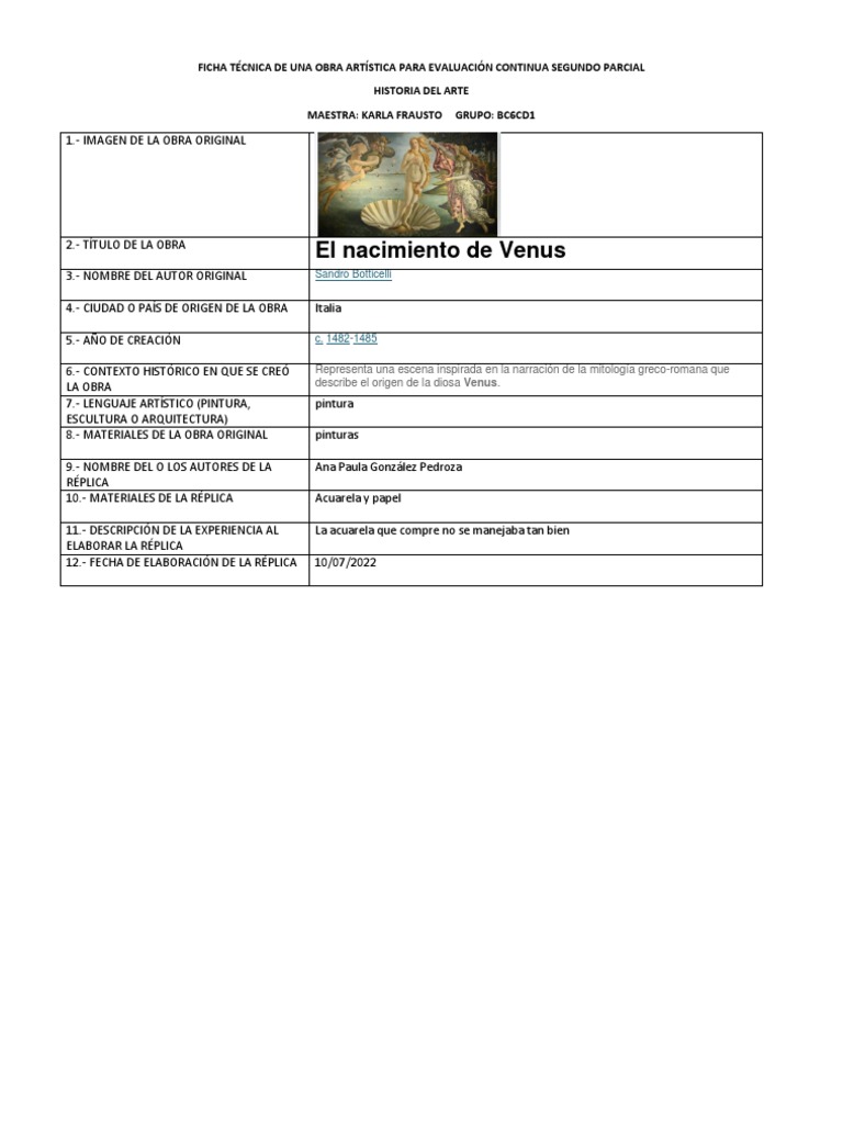 Ficha Técnica de Una Obra de Arte | PDF