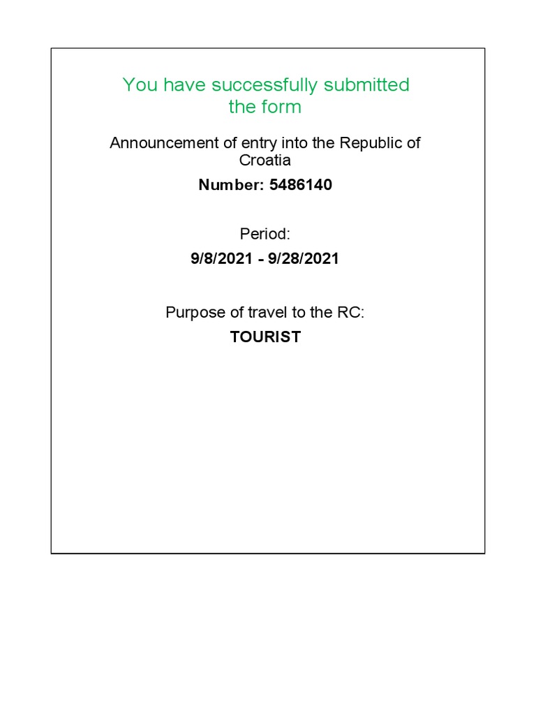 Croatia Travel Entry Confirmation | PDF