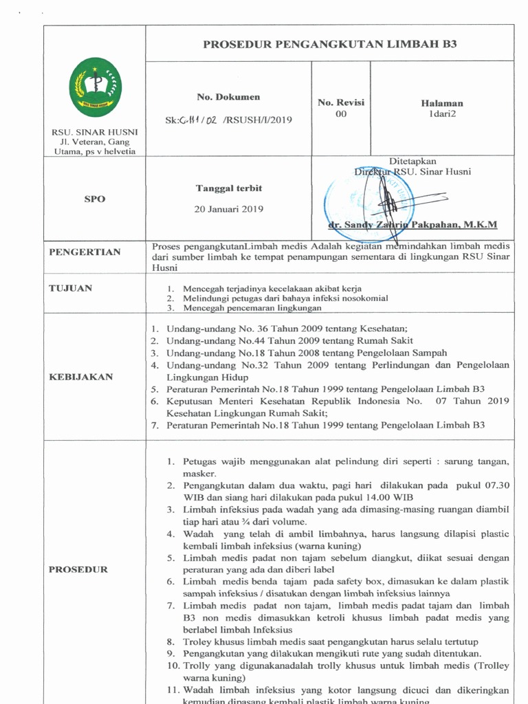 Spo Prosedur Pengangkutan Limbah b3 | PDF