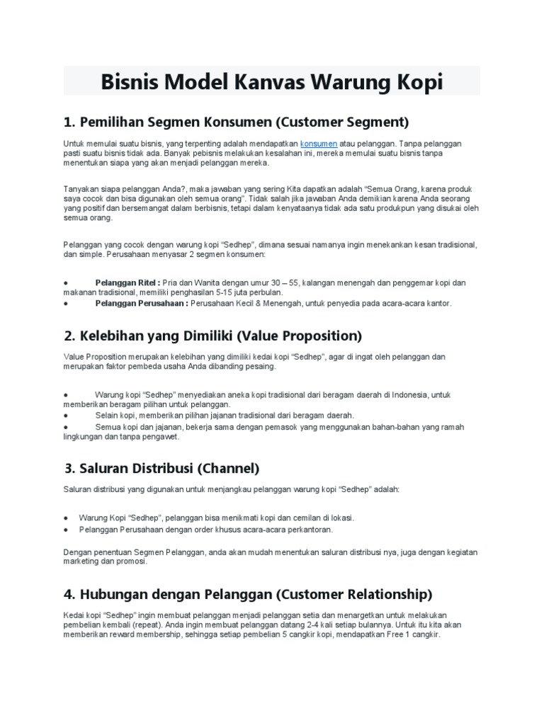 Bisnis Model Kanvas Warung Kopi | PDF
