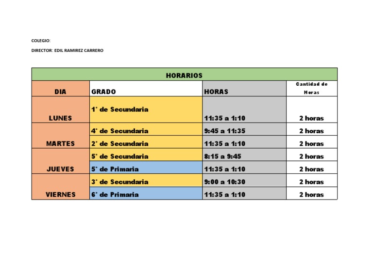 Horarios de Clase Alejandro | PDF