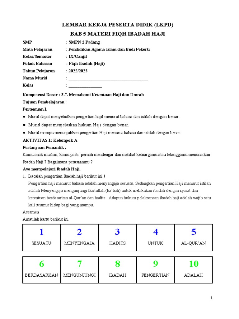 LKPD Haji Pert-1 | PDF