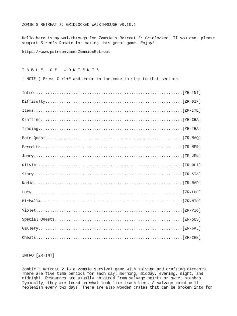 Zombie Retreat 2 Walkthrough v0.10.1 | PDF | Milkshake | Foods