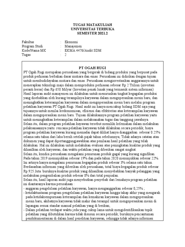 EKMA4476 Audit SDM Tugas 2 | PDF