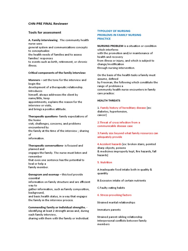 CHN Pre Final Reviewer | PDF | Nursing | Family