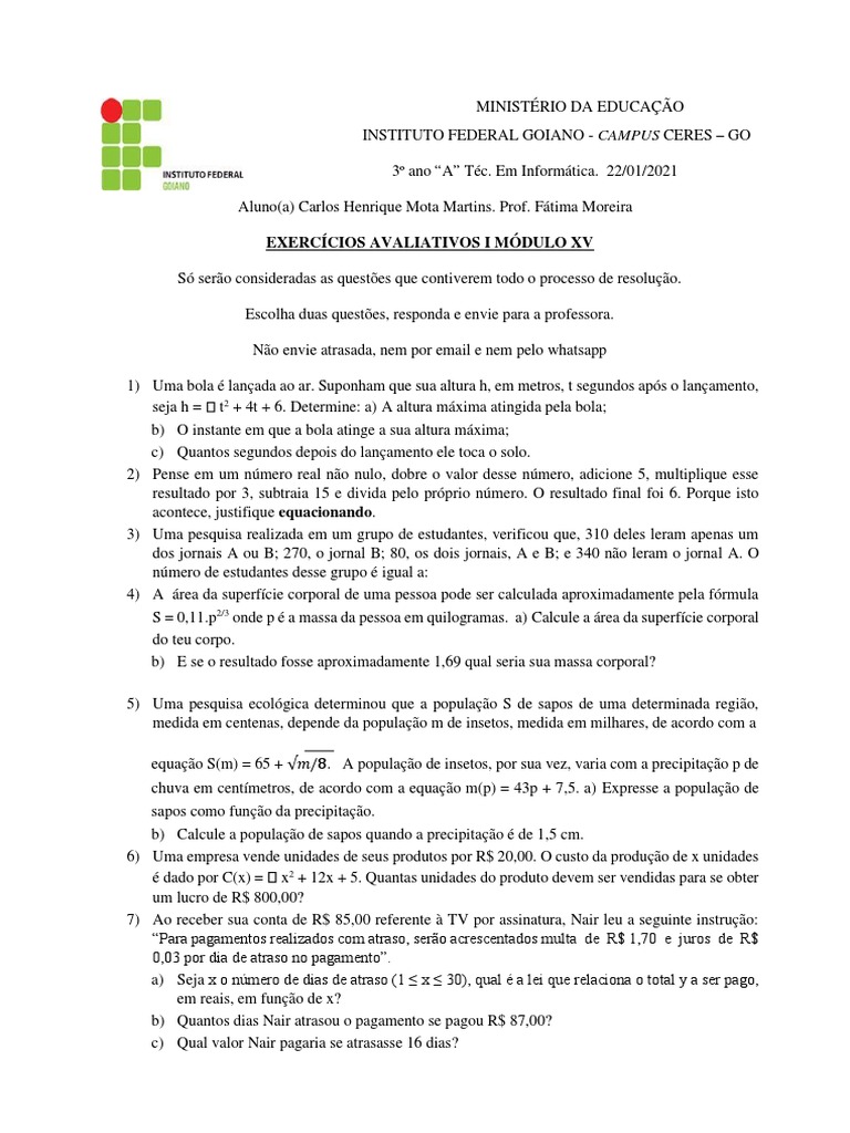 Exercícios Avaliativos I Módulo 12 | PDF