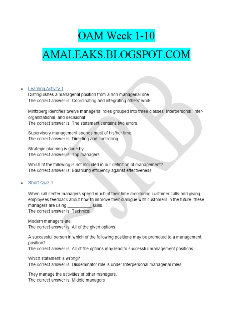 (AMALEAKS - BLOGSPOT.COM) OAM Week 1-10 | PDF | Goal | Leadership