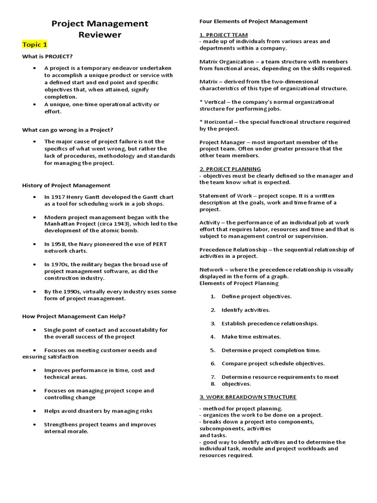 Project Management Reviewer | PDF | Project Management | Business