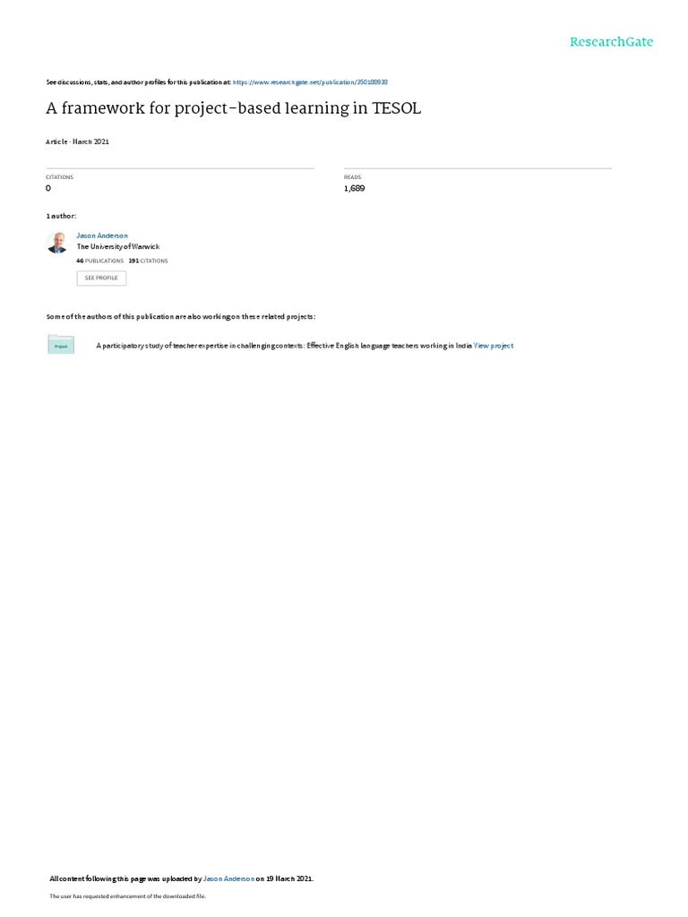 Anderson 2021 A Framework For Project-Based Learning in TESOL | PDF ...