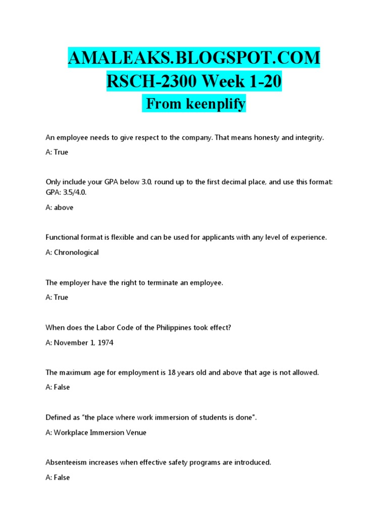 (Amaleaks - Blogspot.com) Rsch-2300 Week 1-20 | PDF | Employment | Job ...
