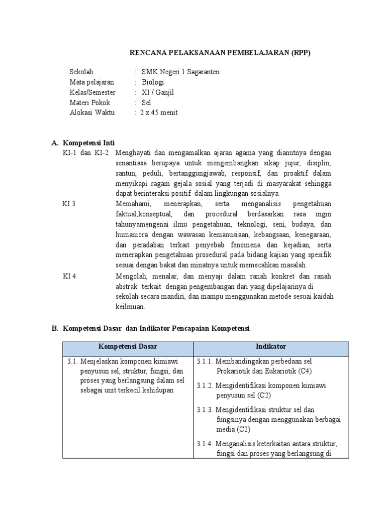 RPP Sel Hewan Dan Tumbuhan | PDF