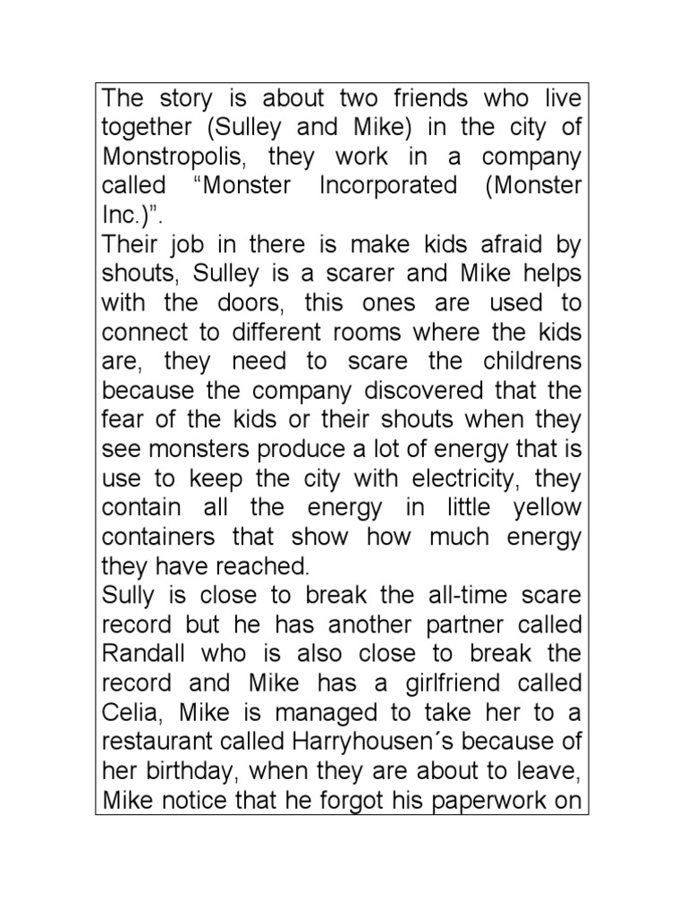 Story Plot - Monster Inc | PDF