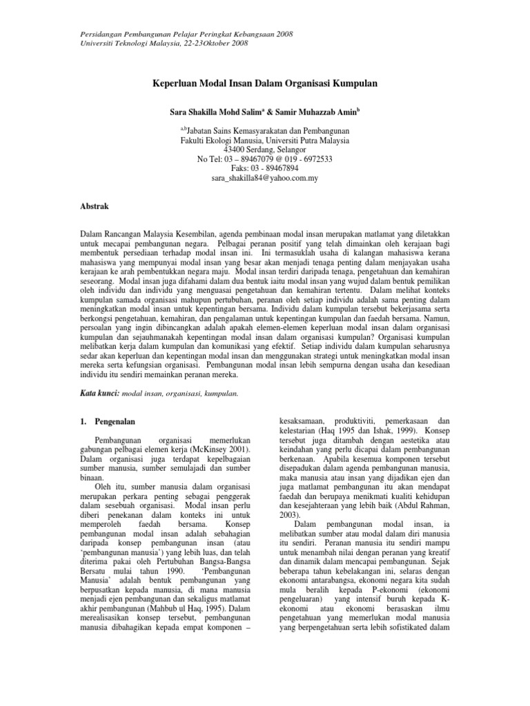 Keperluan Modal Insan Dalam Organisasi Kumpulan | PDF
