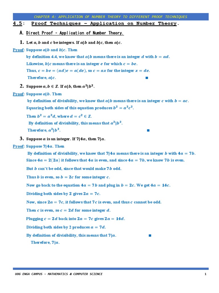 4.5 Application Exercises On Number Theory - Proof Techniques | PDF | Mathematical Proof ...