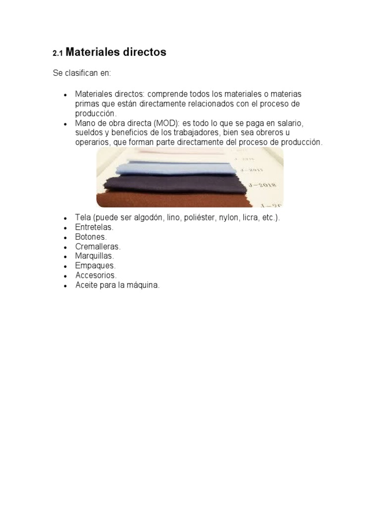 Costos Materiales Directos MOD Fabricación Ropa Deportiva | PDF | Costo | Ropa