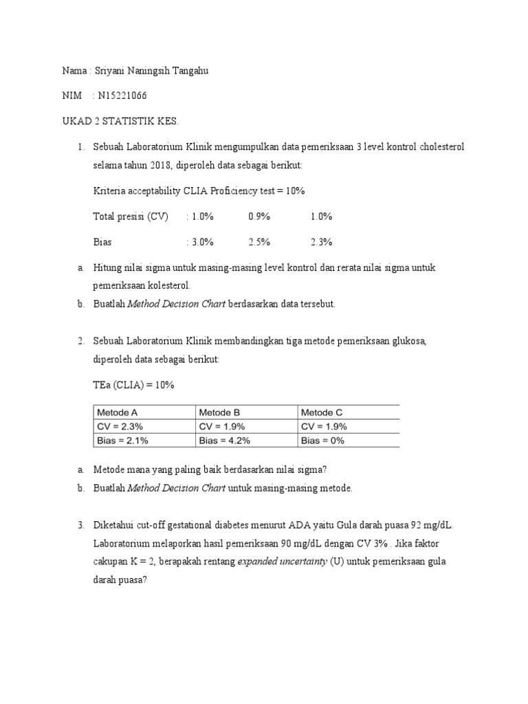 Ujian 2 Sriyani Matkul Statistik Kes | PDF | Metode & Bahan Ajar