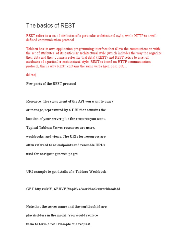 Tableau Rest Api Pdf Representational State Transfer Hypertext Transfer Protocol 5330