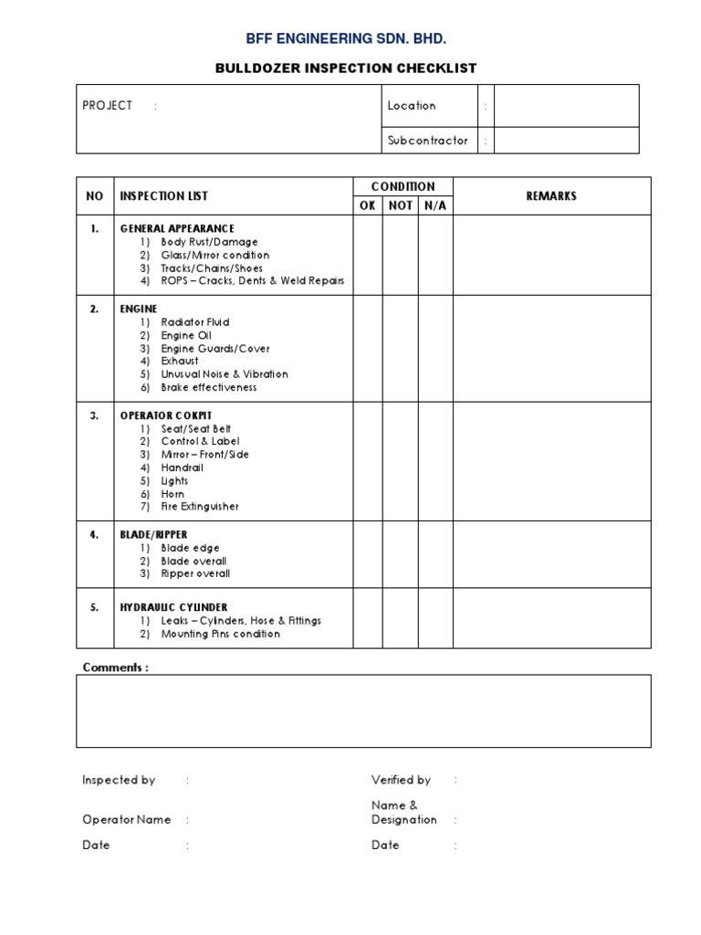 5 - Bulldozer Checklist | PDF