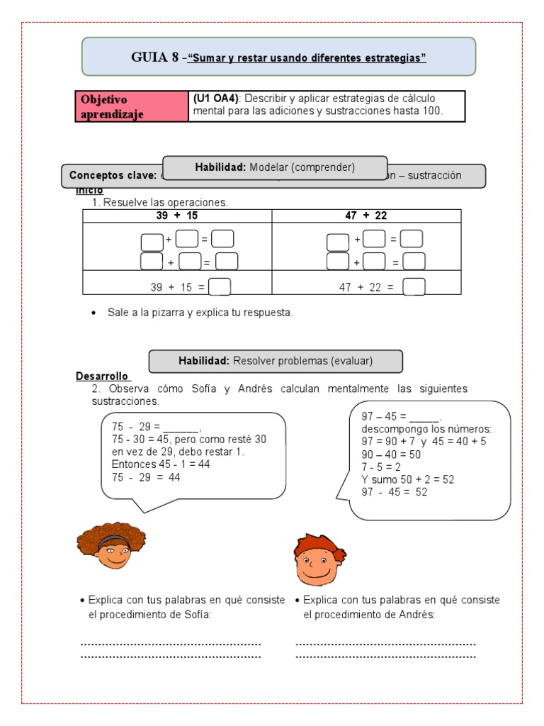 GUIA 8 - "Sumar y Restar Usando Diferentes Estrategias" | Descargar ...