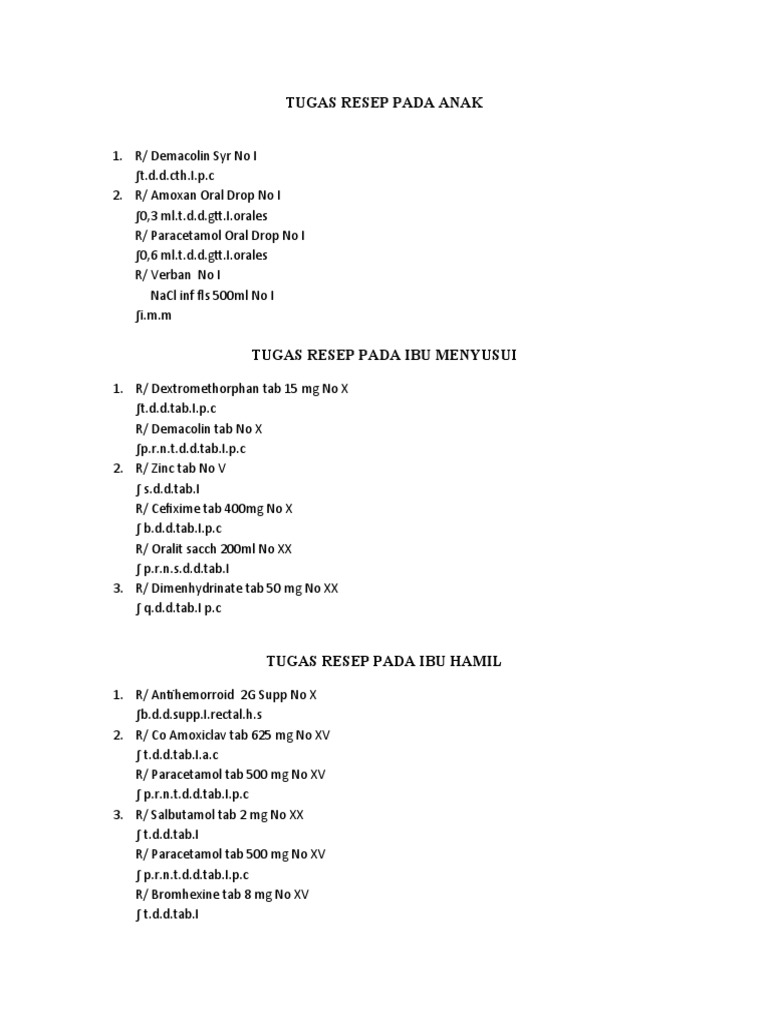 Contoh Resep Obat untuk Anak dan Ibu | PDF