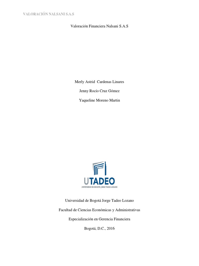 Valoración financiera de Nalsani S.A.S. mediante el método de descuento ...