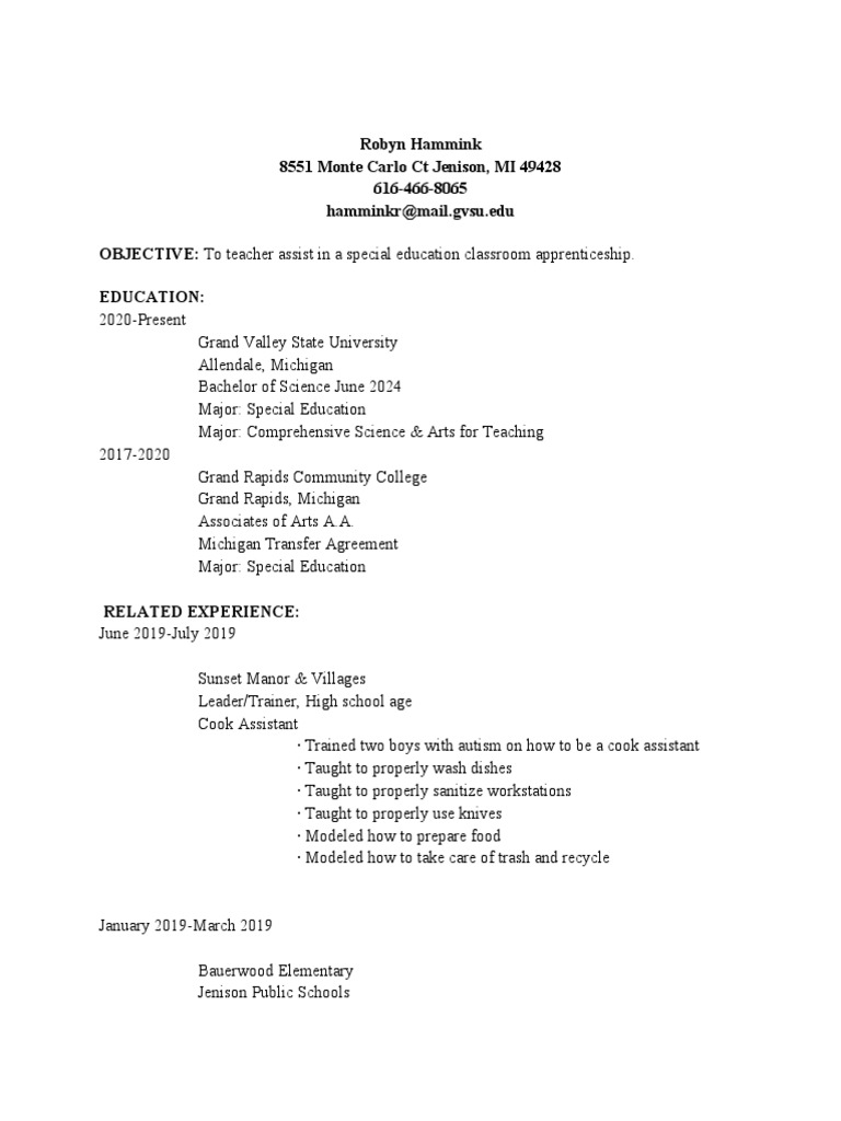 Coe Resume 1 | PDF | Special Education | Teachers