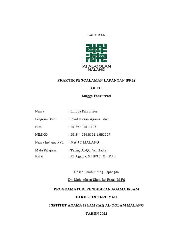Laporan PPL Pendidikan Agama Islam di MAN 2 Malang | PDF | Karier ...
