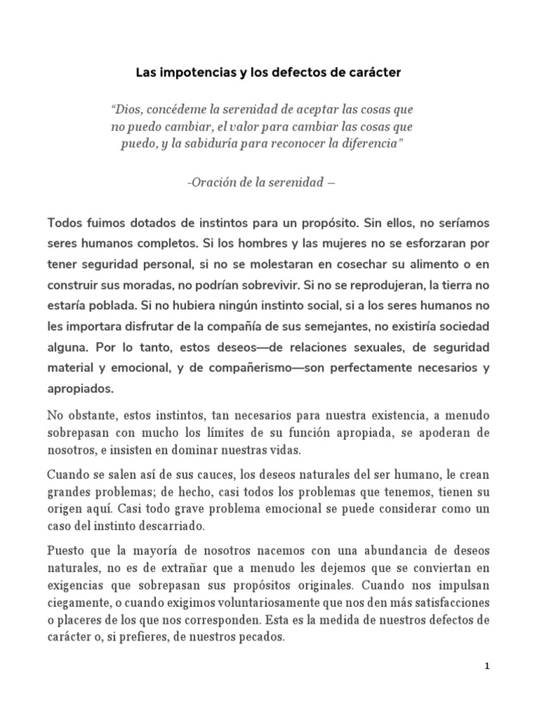 Las Impotencias y Los Defectos de Carácter | PDF | Siete pecados ...