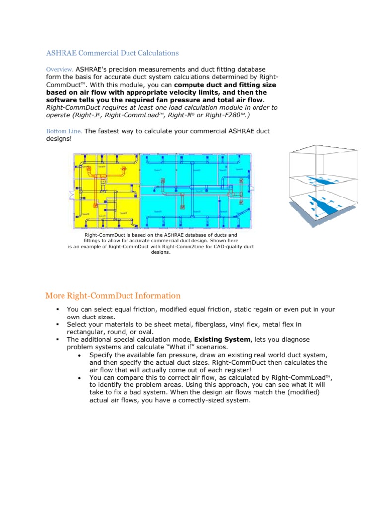ASHRAE Commercial Duct Calculations | PDF